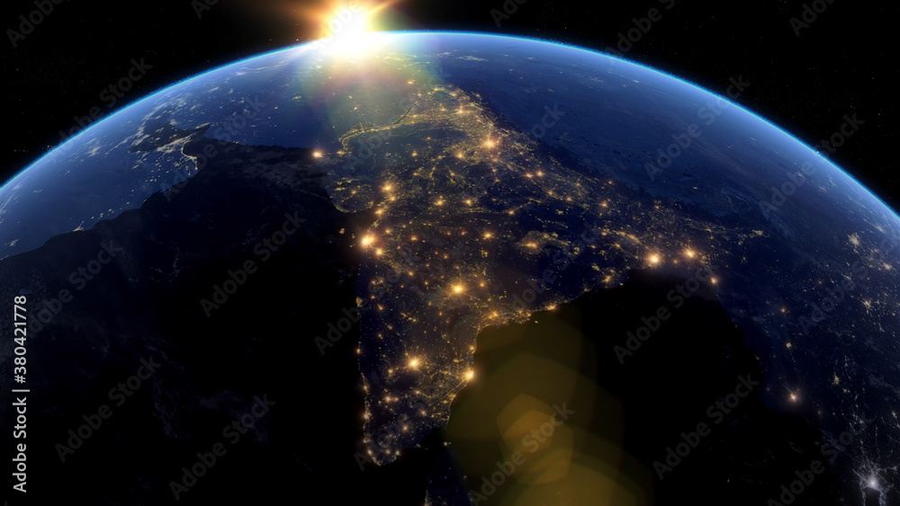 Beautiful Sunset over India. City Lights at Night. Planet Earth from ...