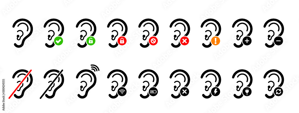 Limited hearing. Deafness symbol and audible sign. Hearing impaired ...