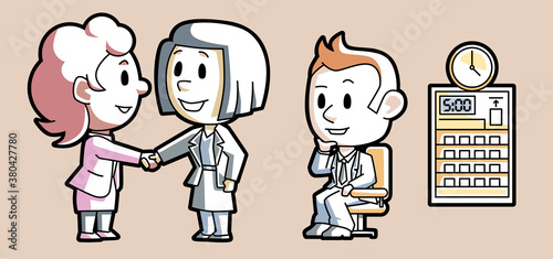 Set of cartoon business people and office workers with time card punch ...