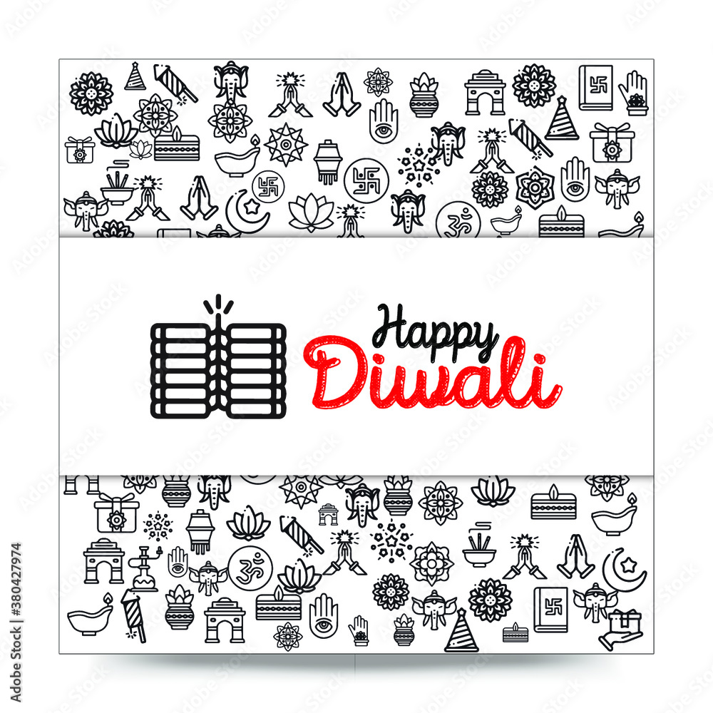 Set of Hand draw Happy Diwali Doodle backgrounds. Objects from Diwali ...