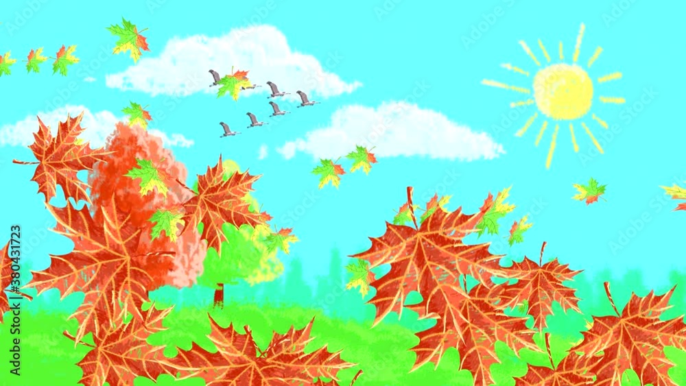 Video „Maple colorful autumn leaves fly horizontally against the ...