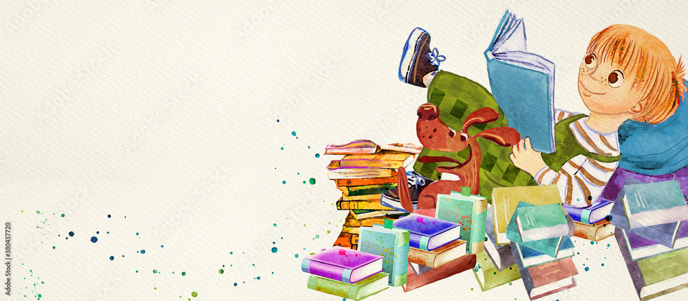 Reading. Watercolor background for children Stock Illustration | Adobe ...