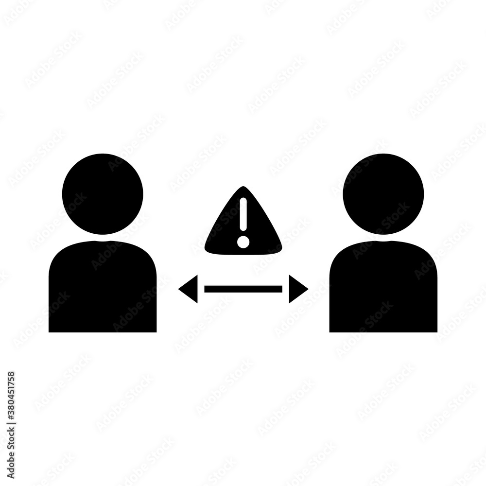 pictogram persons keeping the social distance with warning sign symbol ...
