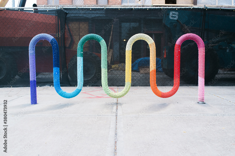 Rainbow bicycle rack. Stock Photo | Adobe Stock