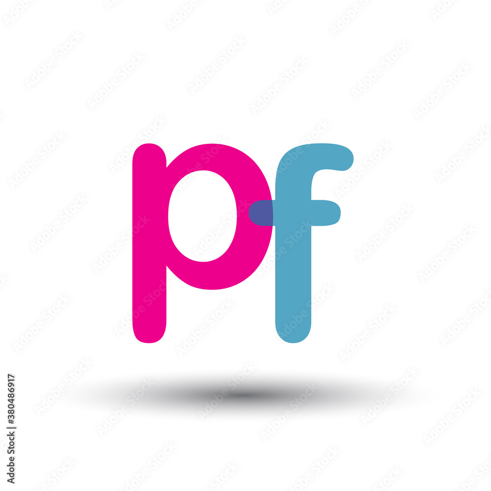 initial logo PF lowercase letter, blue and pink overlap transparent ...