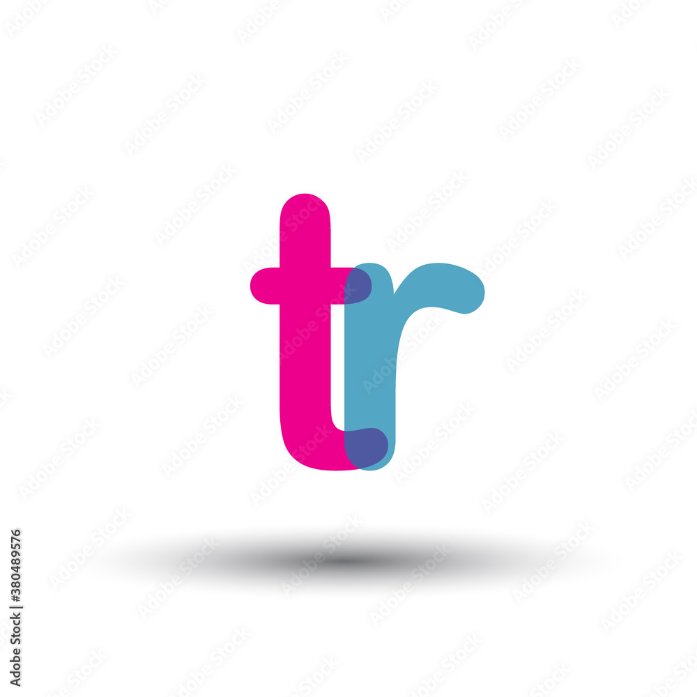 initial logo TR lowercase letter, blue and pink overlap transparent ...