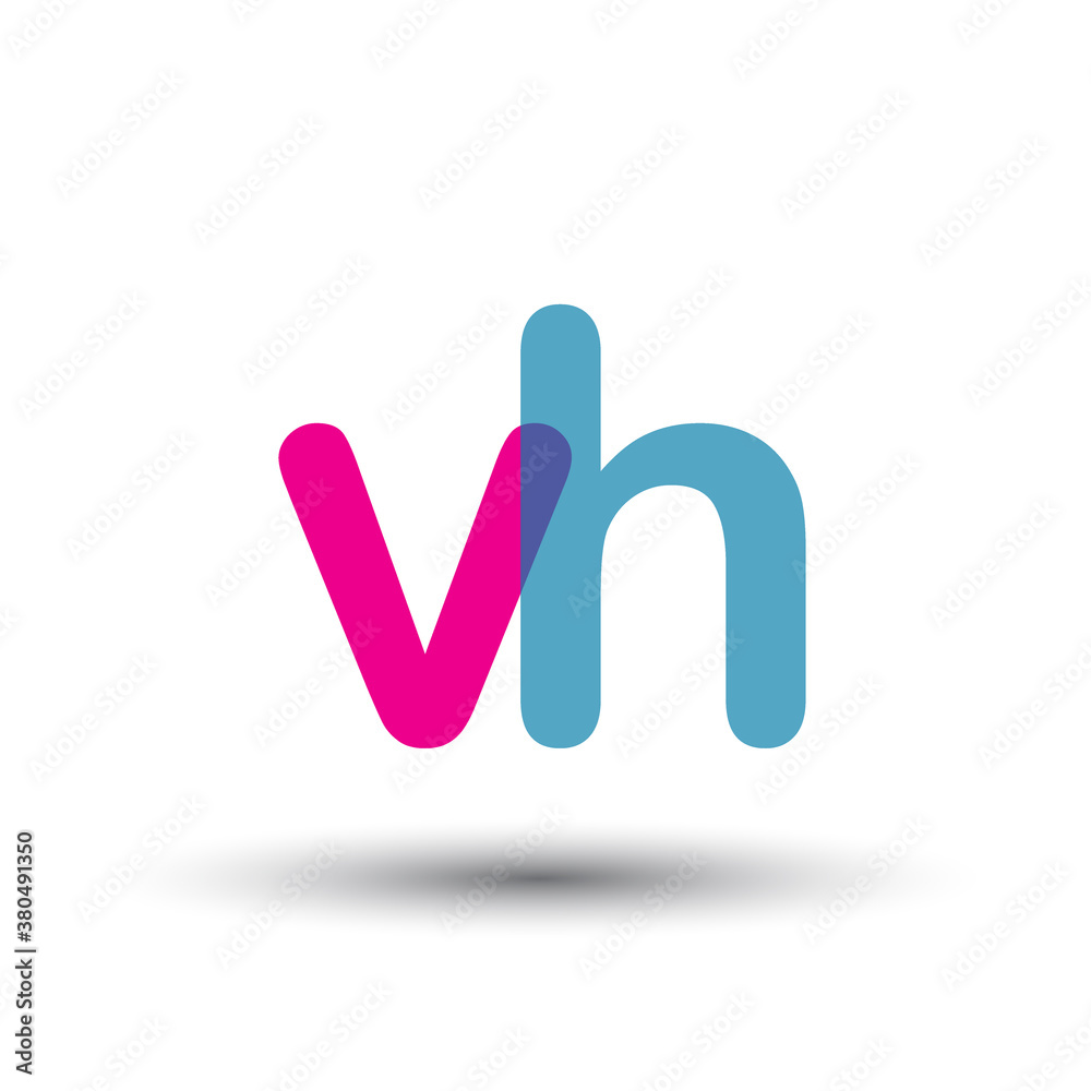 initial logo VH lowercase letter, blue and pink overlap transparent ...