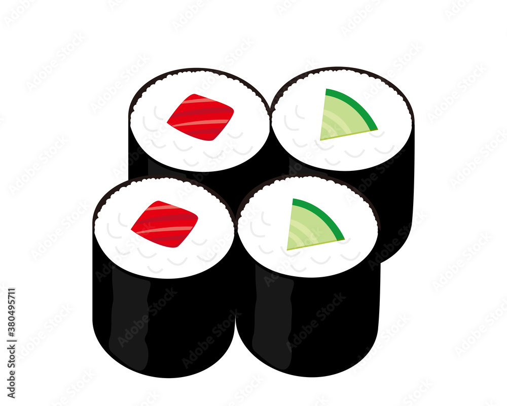 巻き寿司のベクターイラスト 鉄火巻 かっぱ巻き Stock Vector | Adobe Stock