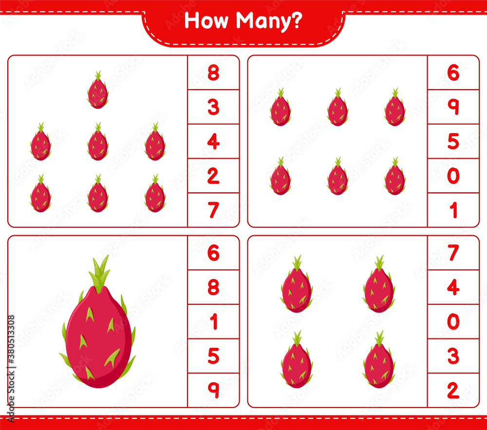 Counting game, how many Dragon fruit. Educational children game ...