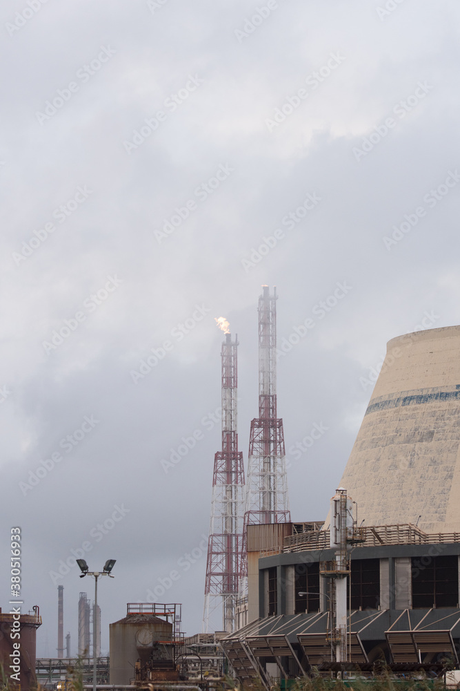 Oil and gas refinery, pipelines and towers, heavy industry Stock Photo ...