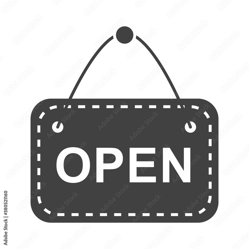 hanging black sign board open lettering silhouette icon Stock Vector ...