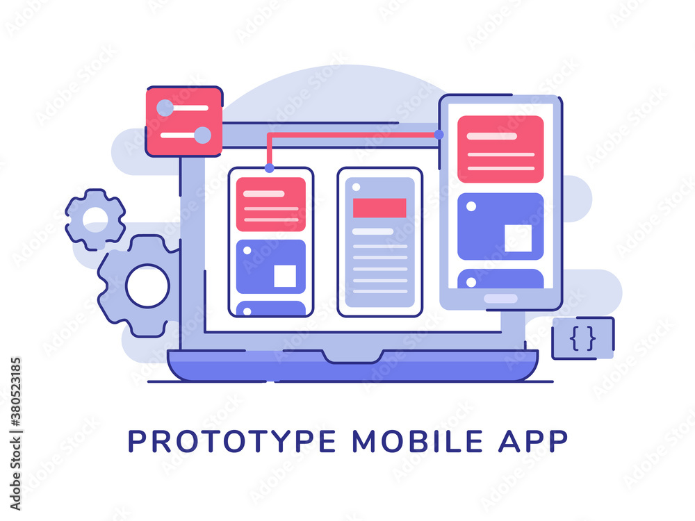 Prototype mobile app wireframe setting on display laptop screen ...