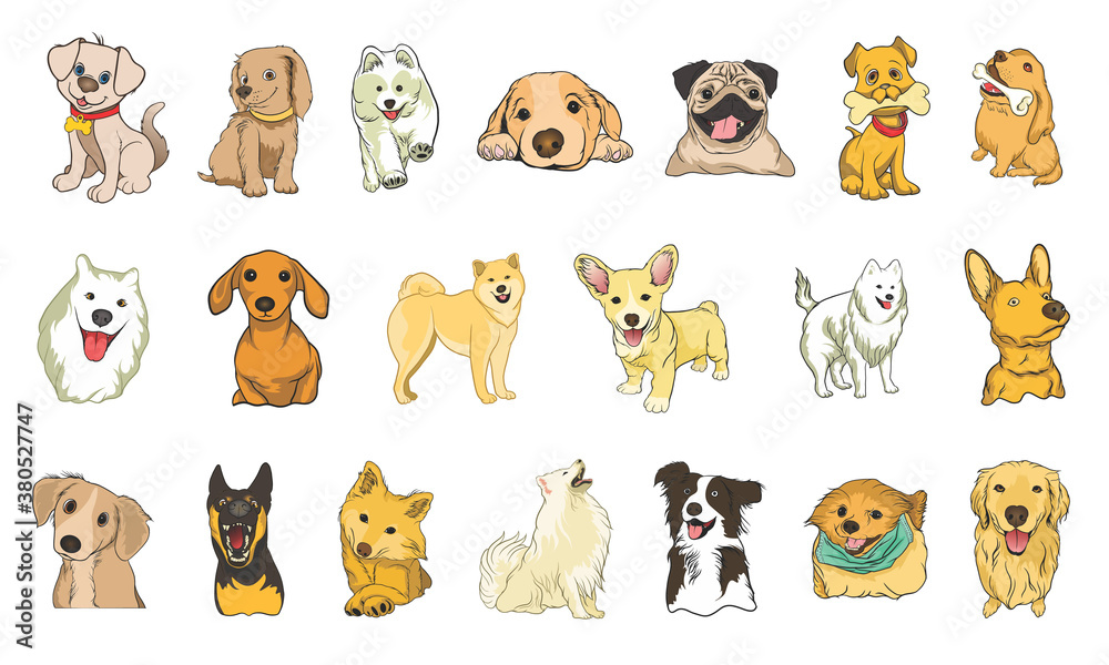 Dog cartoon bundle animal vector illustration, Cute and funny Dogs ...