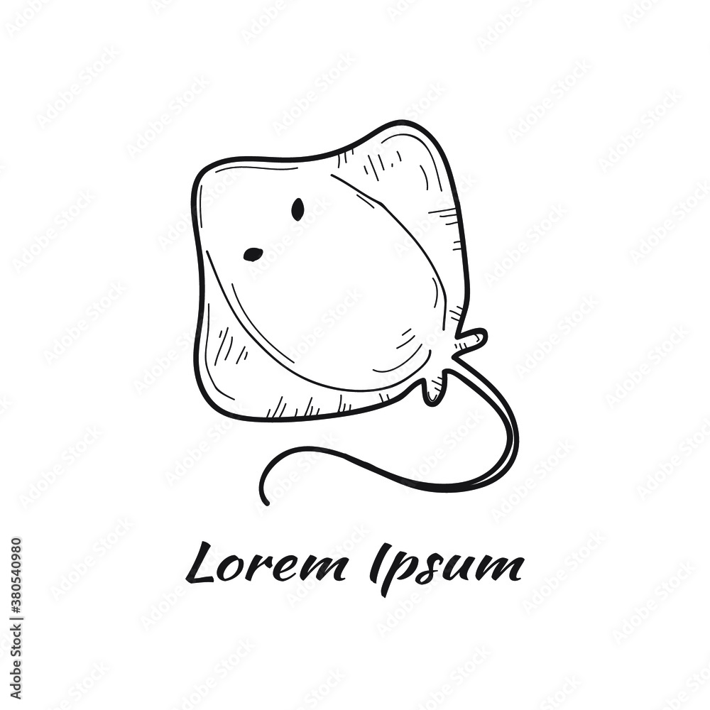 Vector illustration with cute hand drawn stingray. Marine animals ...