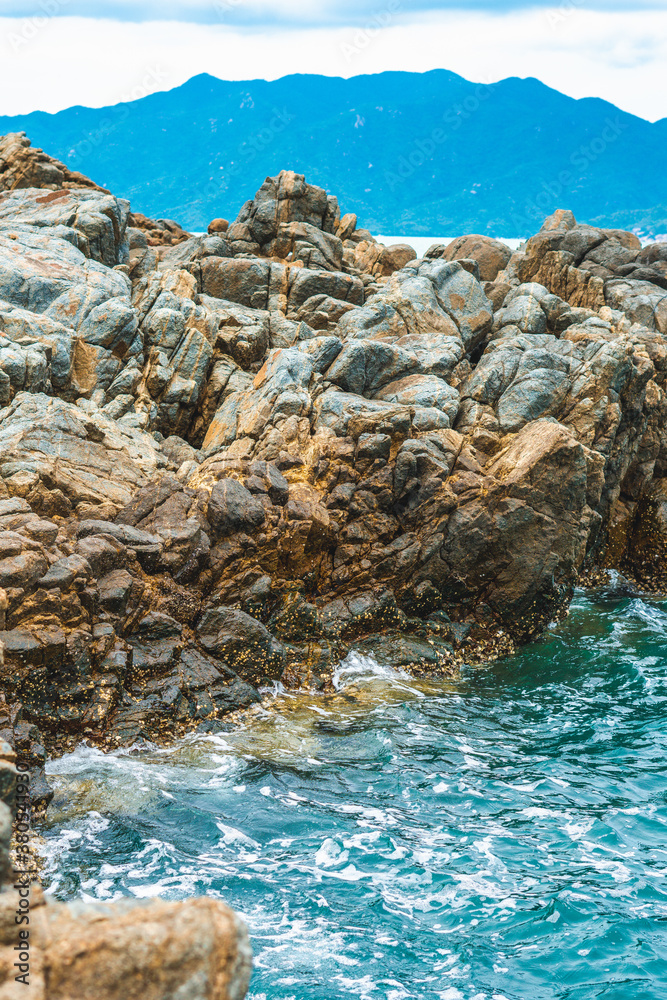Beauty panorama pure blue lazure empty sea skyline, vivid brown gray ...