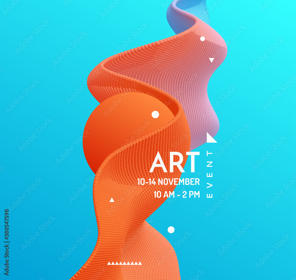 Art event invitation template. Abstract background with sphere and wave ...