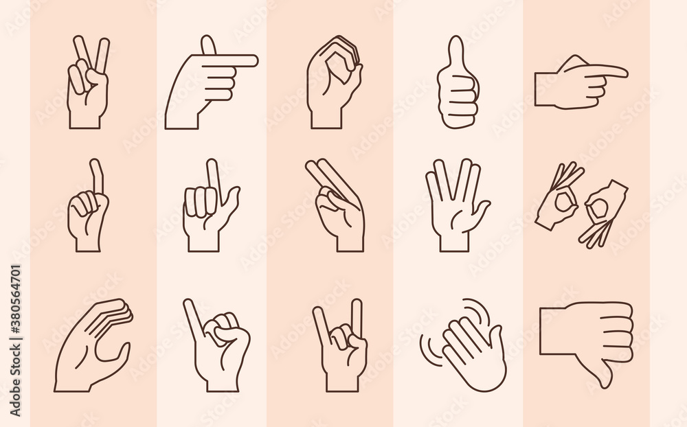 sign language hands doing alphabet line icons set Stock Vector | Adobe ...