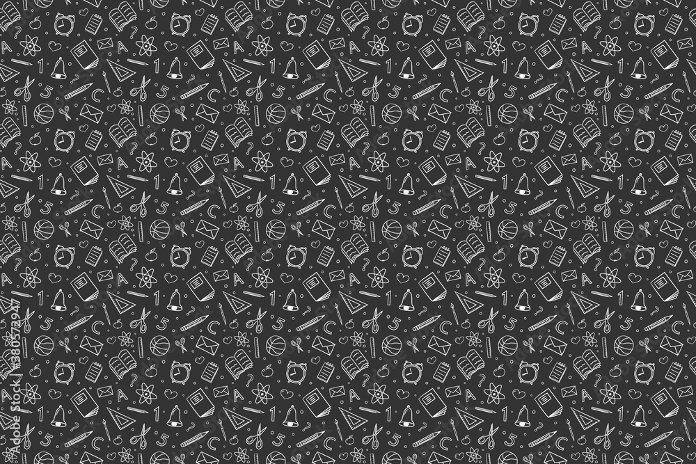 School background. Seamless texture with funny hand drawn icons. Vector ...