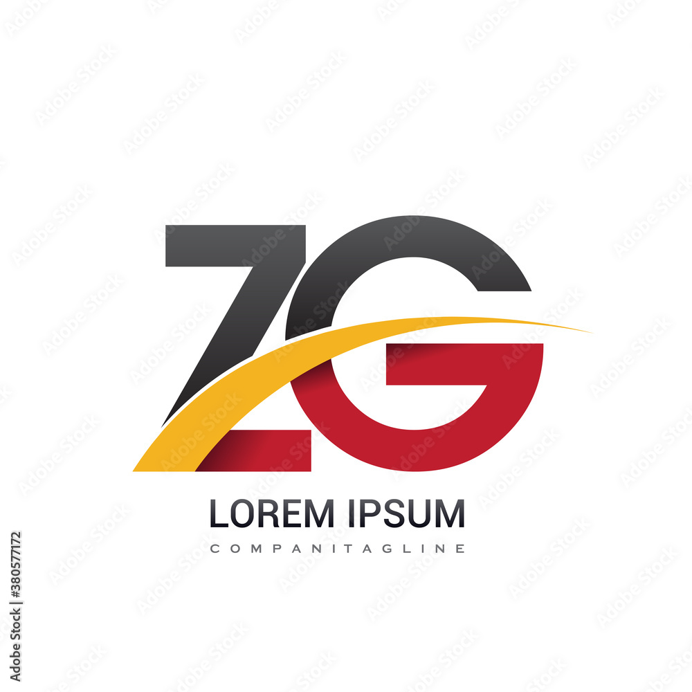 initial letter ZG logotype company name colored red, black and yellow ...