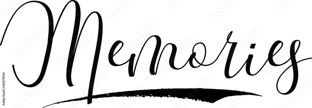 Memories Cursive Calligraphy Black Color Text On White Background Stock ...