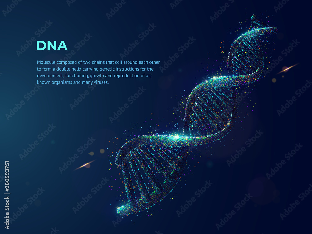 Human DNA abstract dotwork vector illustration made of cloud of colored ...