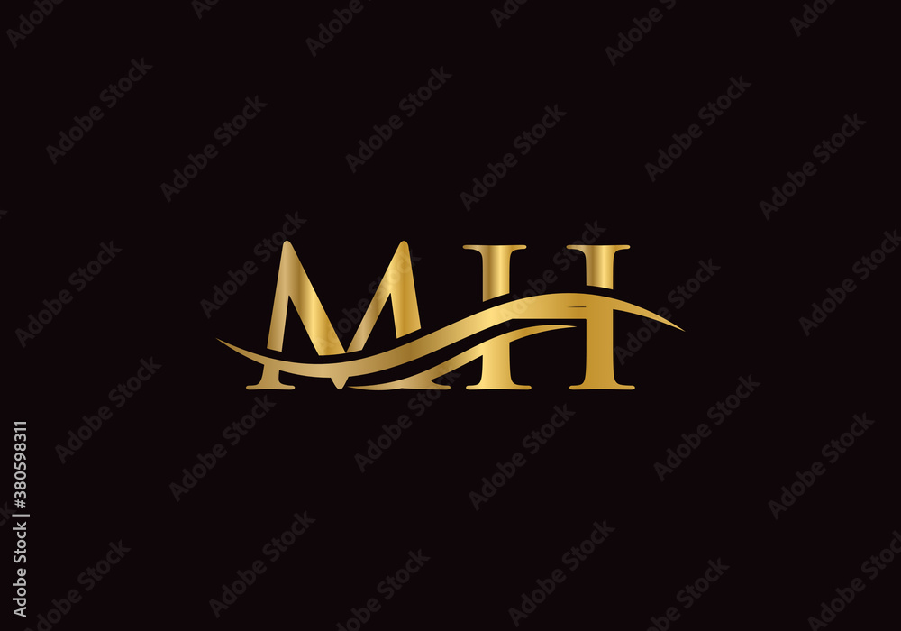 MH Modern creative unique elegant minimal with gold colour. MH initial ...