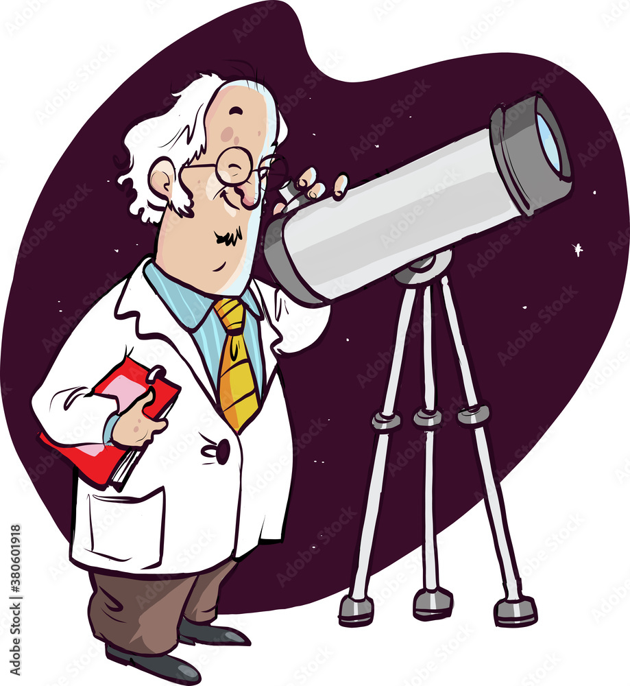 Vector cartoon astronomer looking through a telescope. Stock Vector ...
