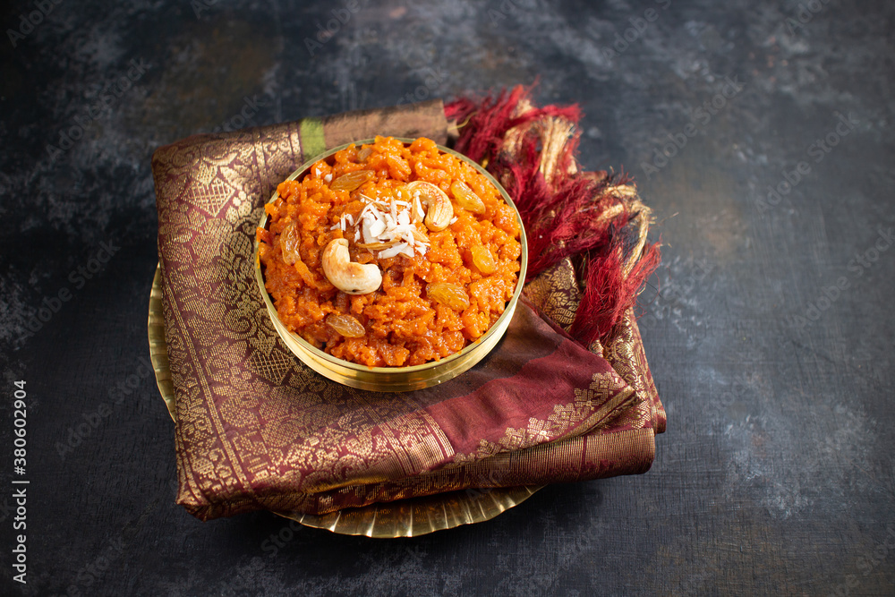 Indian Sweet carrot Halwa or Halva dessert festival sweet served in ...