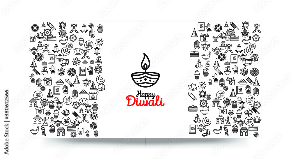 Set of Hand draw Happy Diwali Doodle backgrounds. Objects from Diwali ...