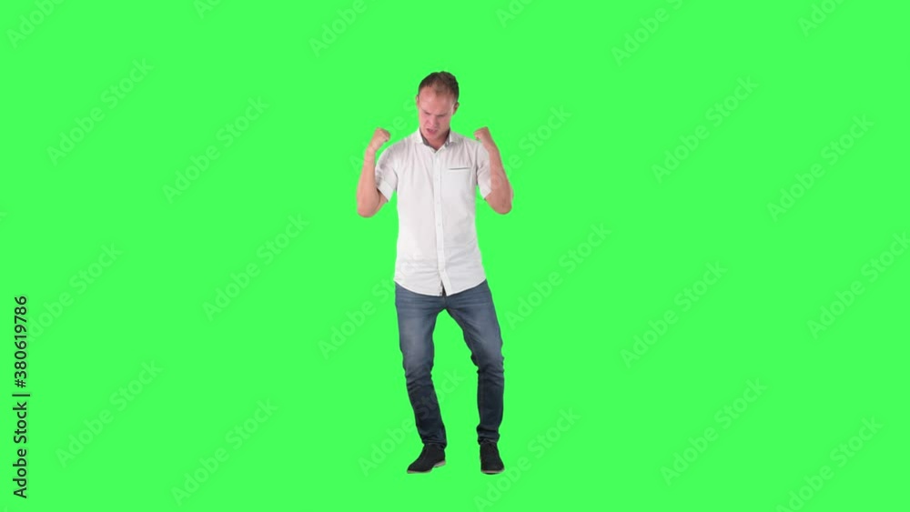 Business man flexing bicep muscles. Success power concept. Full body on ...