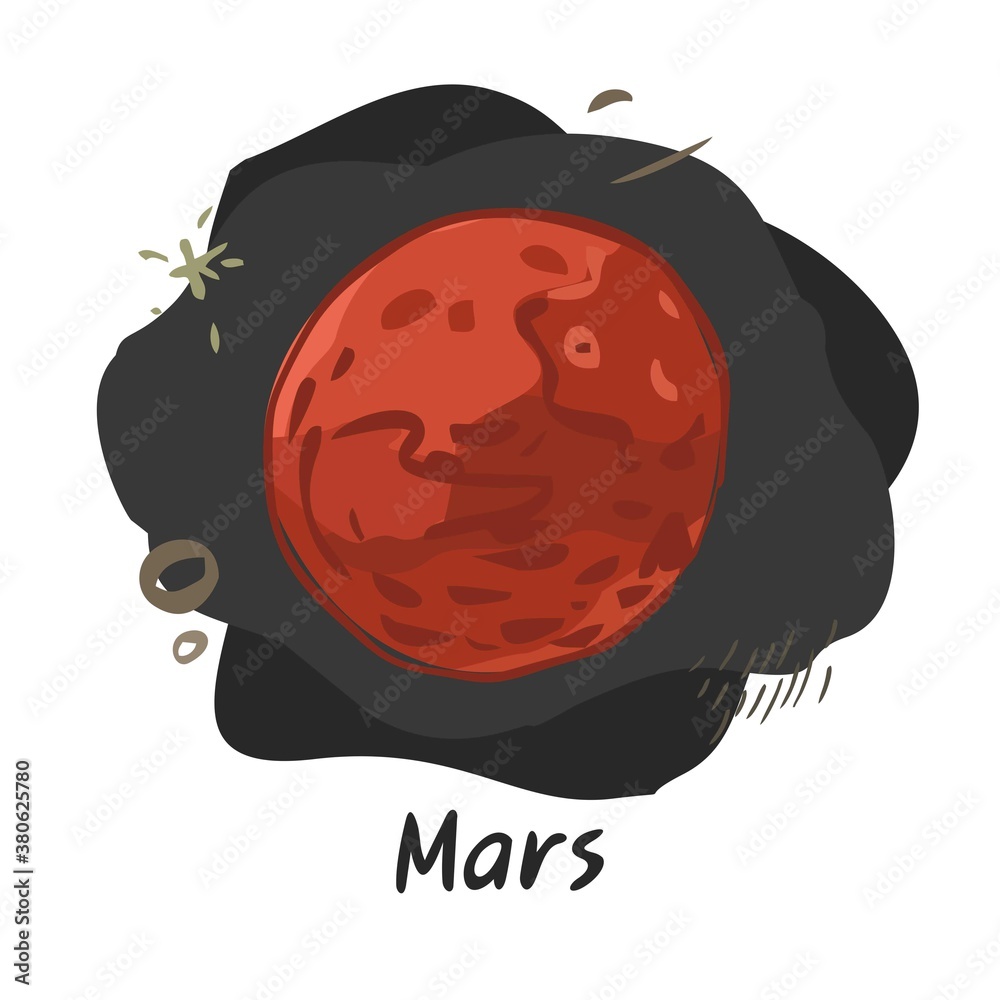 Planet Mars drawn with a sketch-style line against the background of ...