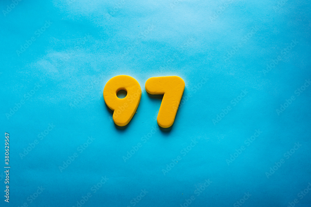 97 years old celebrating classic logo. Colored happy anniversary ninety ...