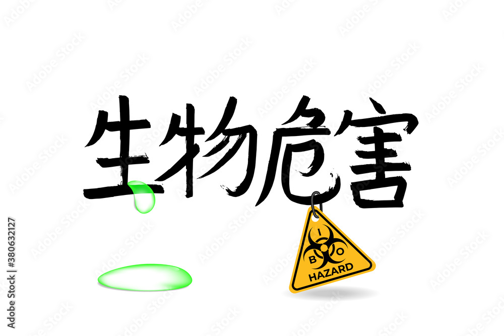 Hand drawn China Hieroglyph translate biological hazard. Vector ...