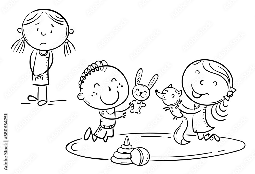 Children Playing Outline
