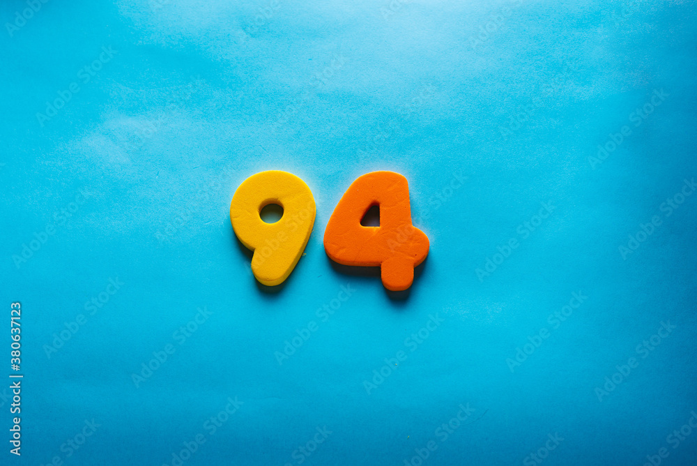 94 years old celebrating classic logo. Colored happy anniversary ninety ...