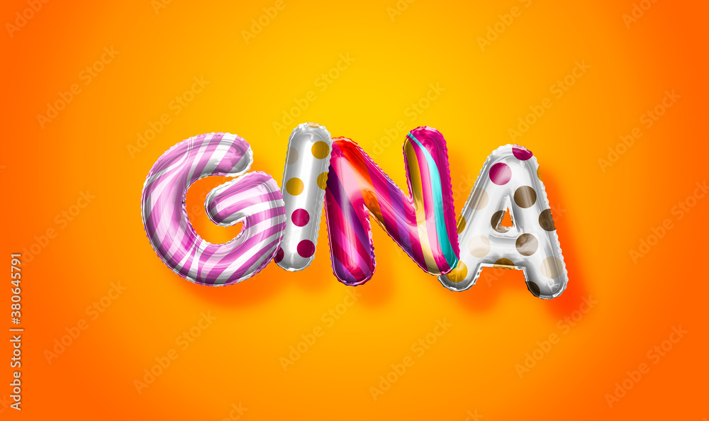 Gina female name, colorful letter balloons background Stock Photo ...