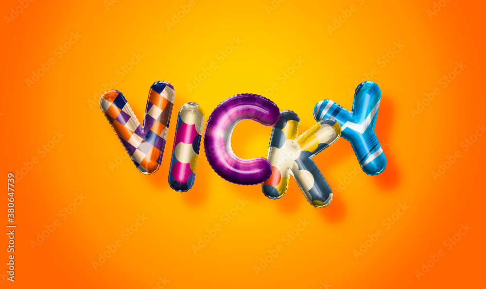 Vicky female name, colorful letter balloons background Stock Photo ...