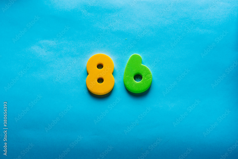 86 years old celebrating classic logo. Colored happy anniversary eighty ...