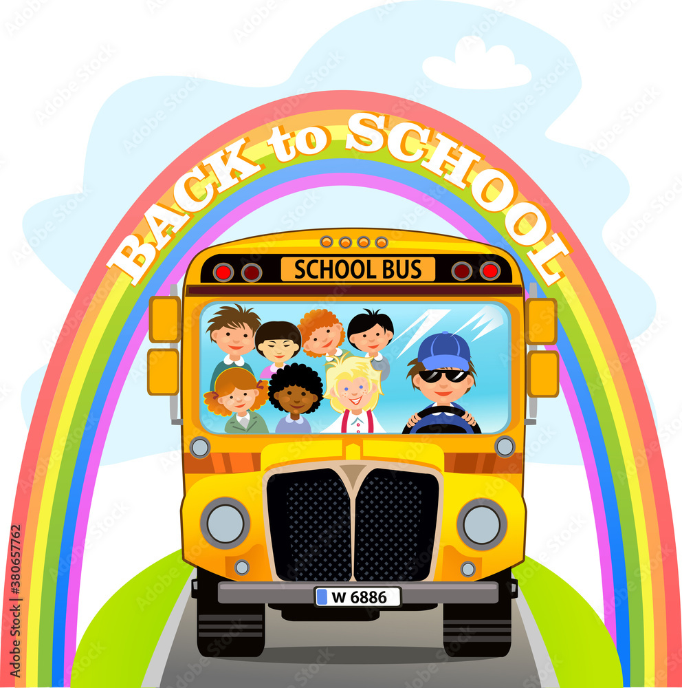 Cartoon School Kids Riding a School Bus Stock Vector | Adobe Stock