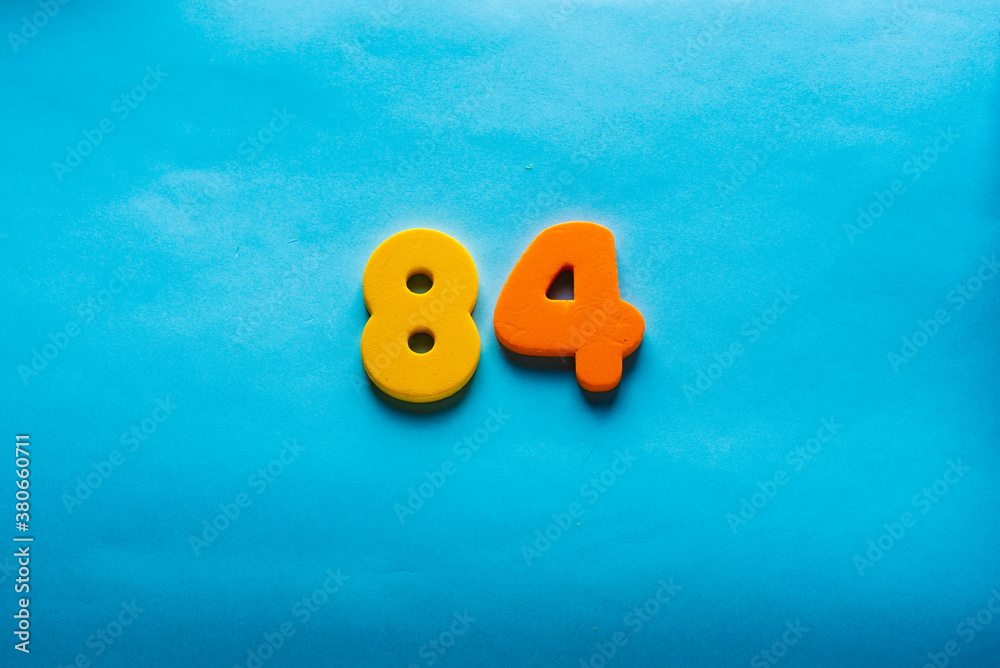 84 years old celebrating classic logo. Colored happy anniversary eighty ...