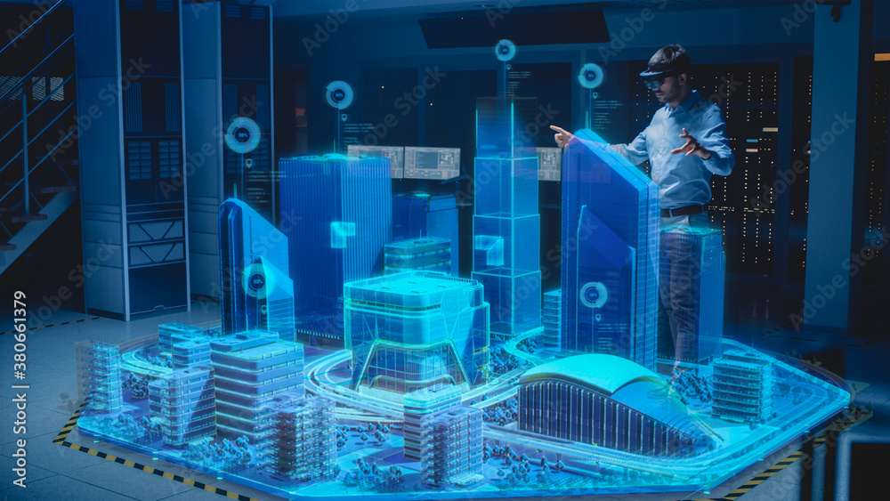 Industry 4.0: Modern Professional Architect Wearing Virtual Reality ...