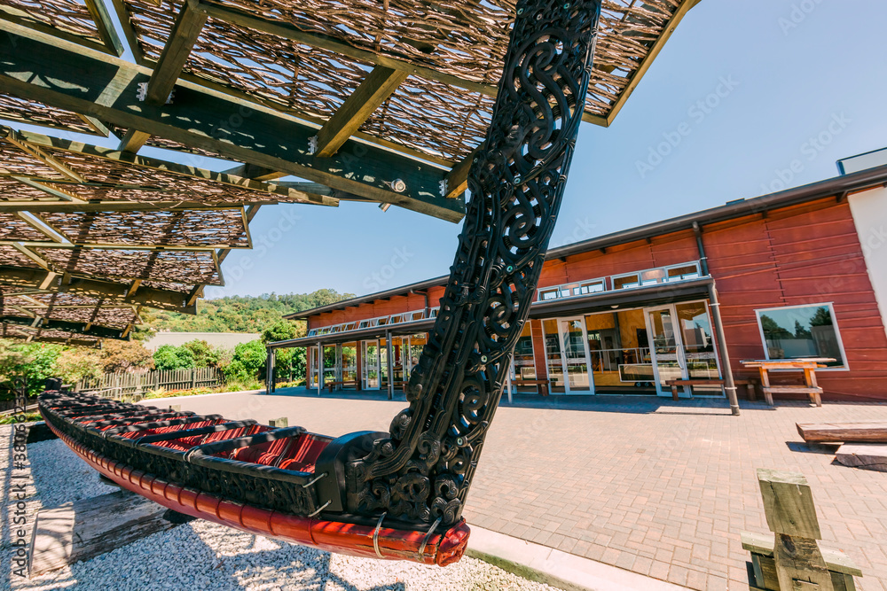 Carved Maori war canoe – Rotorua, Bay of Plenty, North Island, New ...