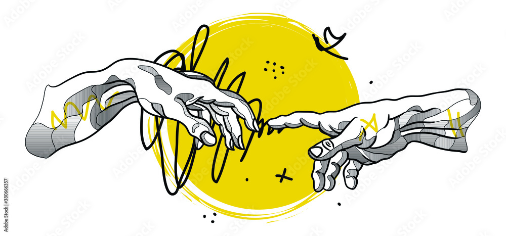 Creative geometric yellow style. The Creation of Adam by Michelangelo ...