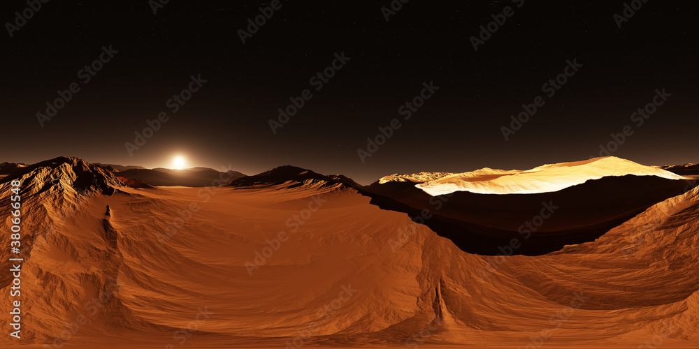 360 Panorama of Mars sunset, environment map. Equirectangular ...