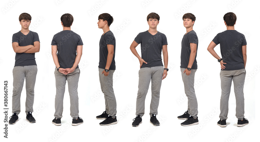 large group of front,side and back view of same teenage boy with ...
