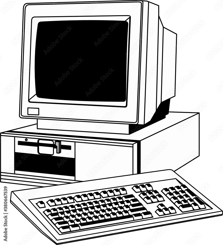 Old Computer, Retro, A 3d, CRT, LCD monitor and keyboard drawn with ...