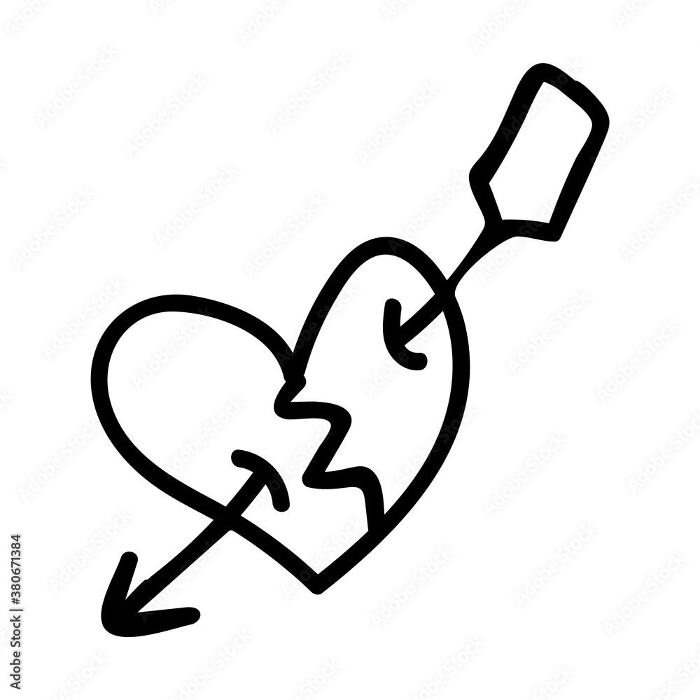 Punk rock heart lineart vector illustration. Simple alternative sticker ...