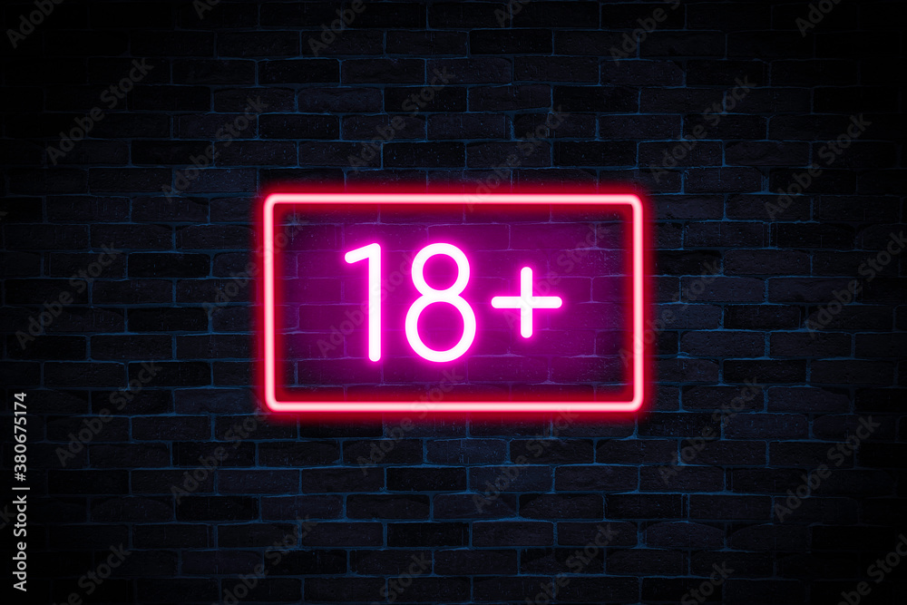 18+ adult only banner, d,bright signboard, neon sign, light banner ...