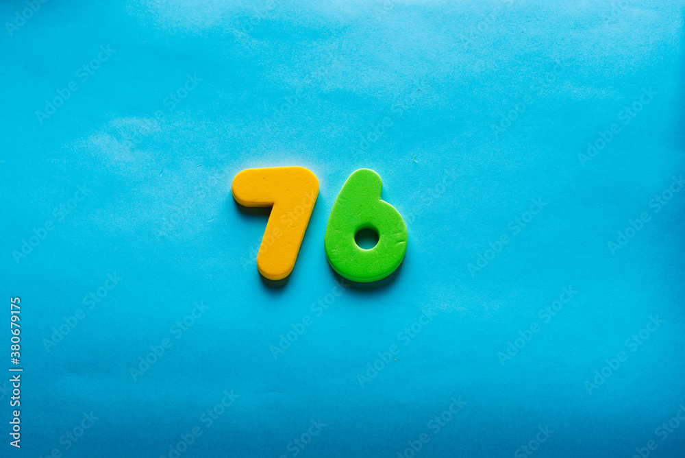 76 years old celebrating classic logo. Colored happy anniversary 76 th ...