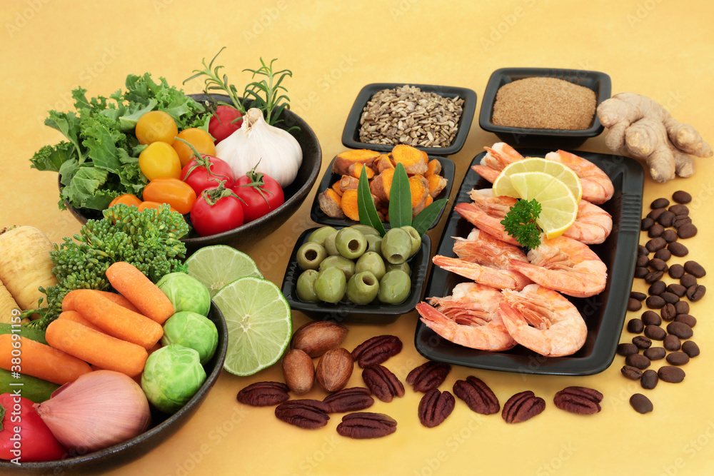 Immune boosting healthy food high in protein, omega 3, vitamins ...